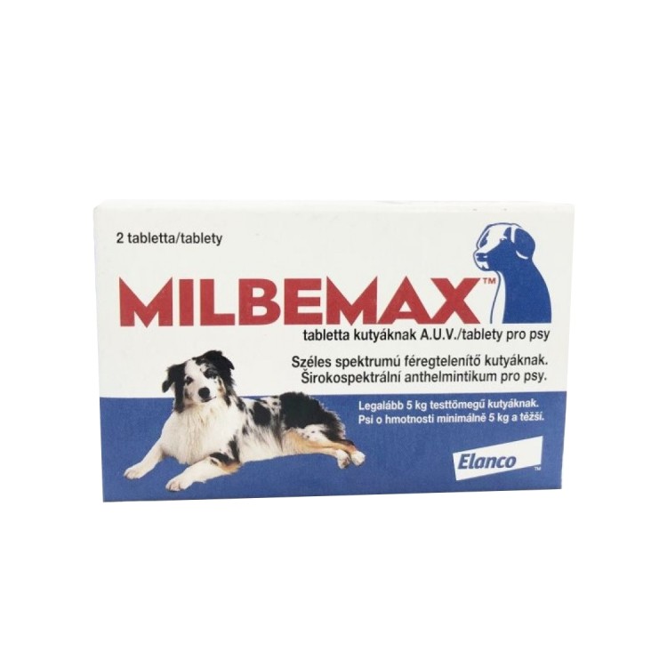 Milbemax Dog 12.5 / 125 mg (5 - 25 kg), 2 tablete: 59,38 RON - PetMart PetShop