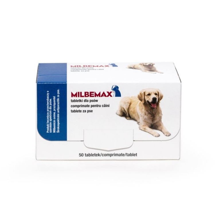 Milbemax Dog 12.5 / 125 mg (5 - 25 kg), 50 tablete: 1.372,71 RON - PetMart PetShop